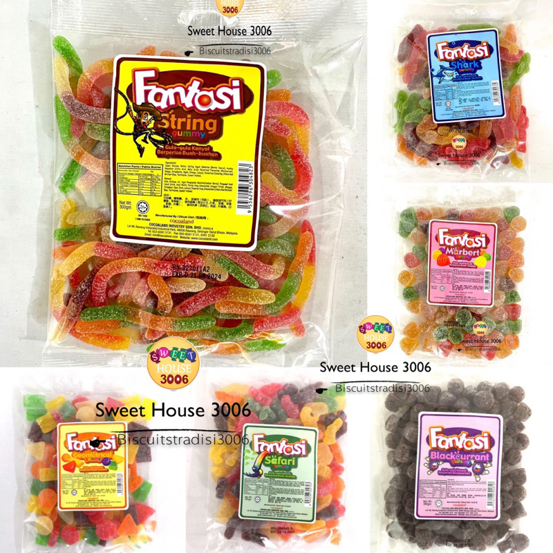 Cocoaland Lot 100 Fantasi Gummy Candy String Blackcurrant Shark Ikan Yu ...