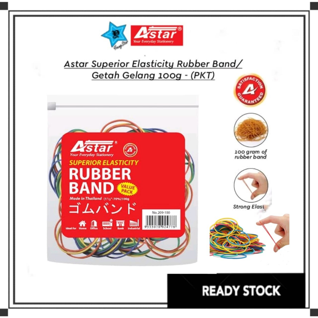 Astar 100gsm Superior Elasticity Colour Rubber Band 1.5" / Getah Gelang ...