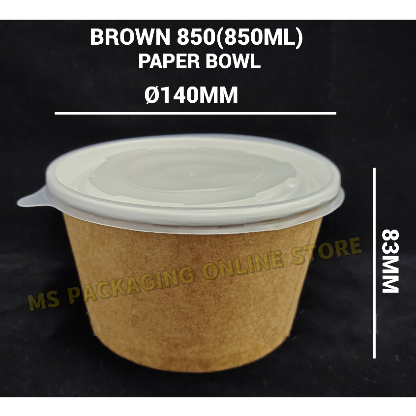 (50pcs±) 850ml /Brown Paper Bowl with lid/Brown Salad &Laksa Paper Bowl ...