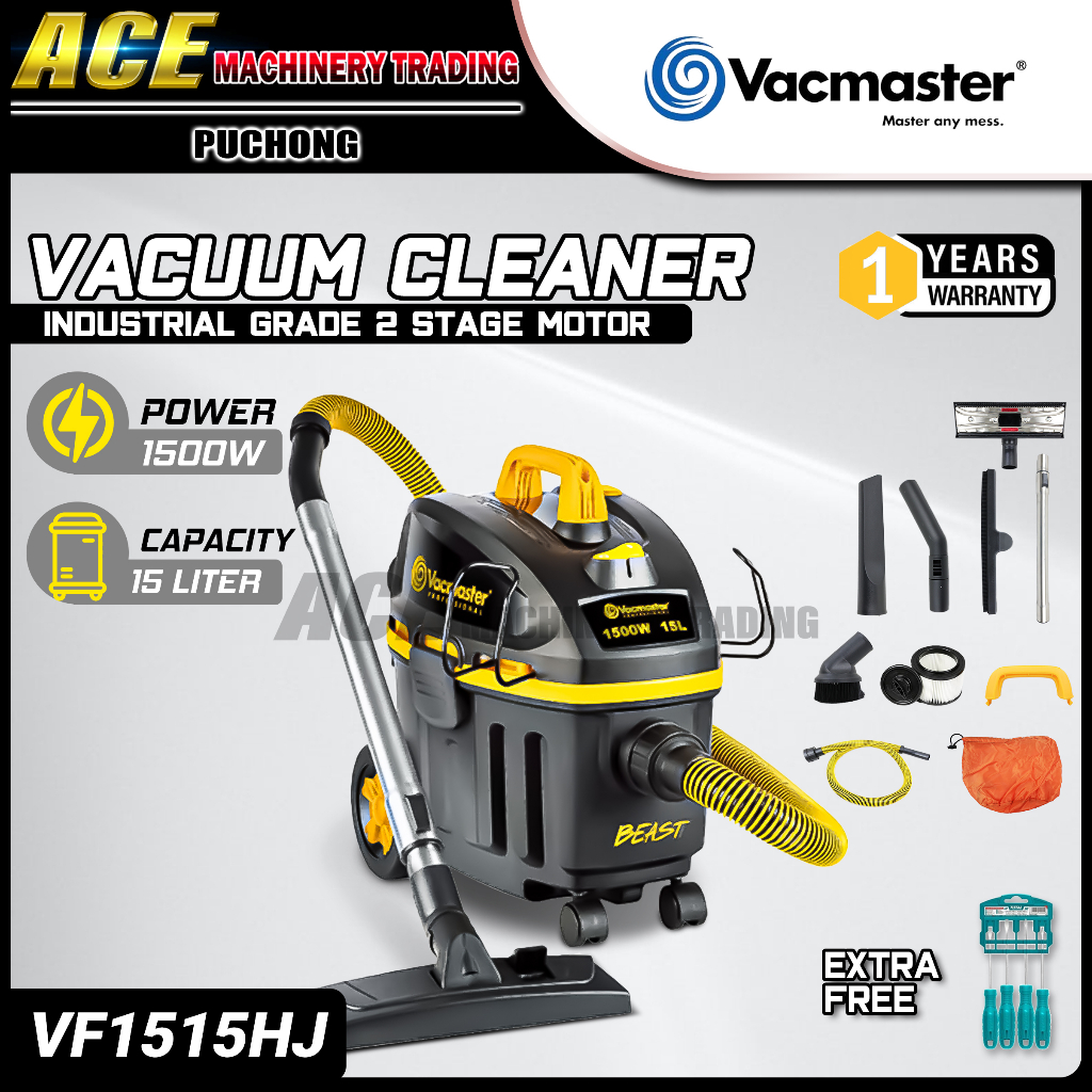 [ VACMASTER ] - VF1515HJ INDUSTRIAL GRADE 2 STAGE MOTOR WET & DRY ...