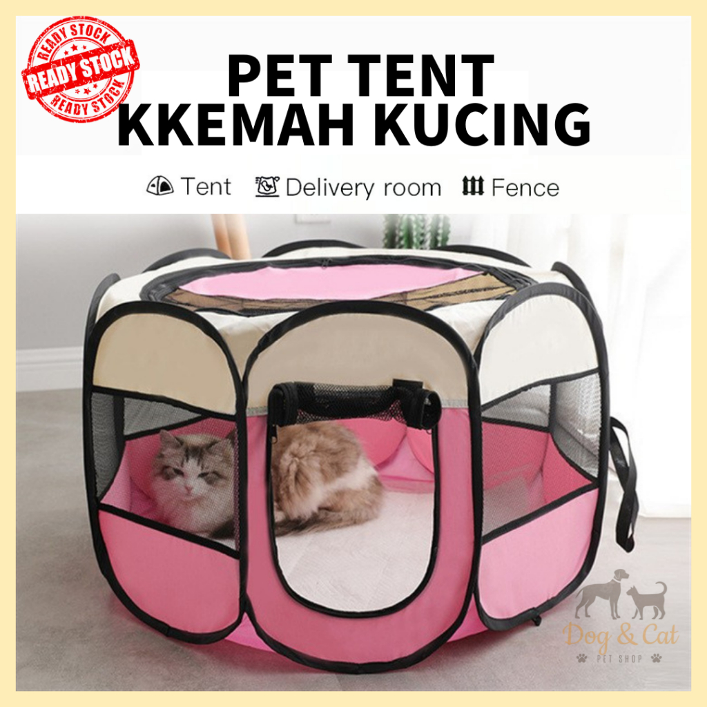READY STOCK Cat Tent Pet House Portable Folding Outdoor Dog Cage Khemah ...