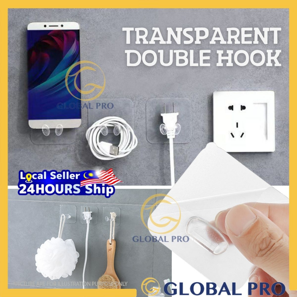 [1PC] DOUBLE/SINGLE Transparent Hook Cable Wire Organizer Wall Hooks ...