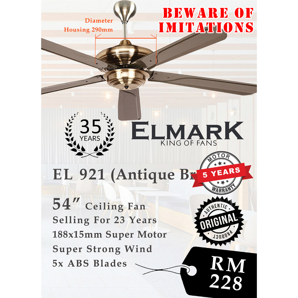 Elmark Ceiling Fan 54" EL921 | 遥控风扇 (BEWARE OF IMITATIONS) | Shopee ...