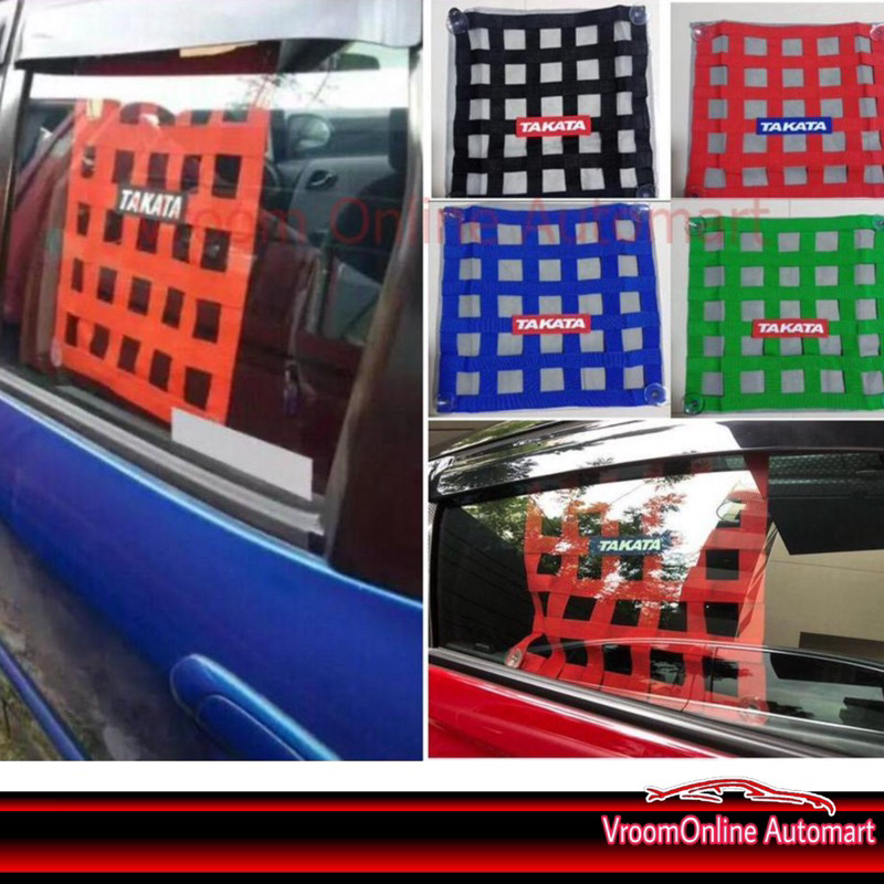 UNIVERSAL TAKATA STYLE 34CM X 34CM GREEN RACING CAR WINDOW SAFETY NET ...