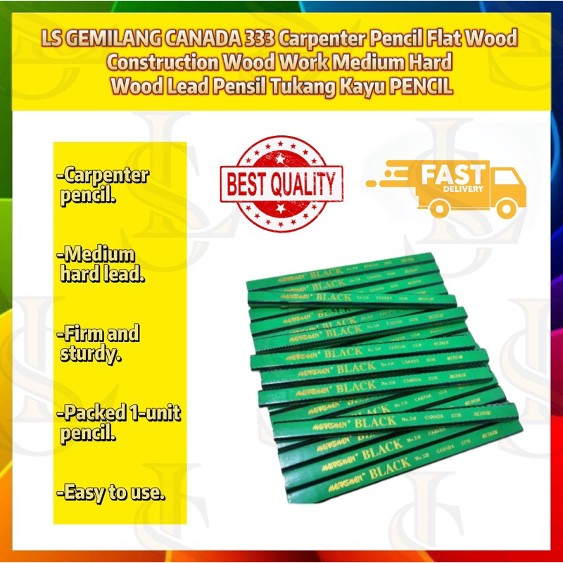 LS GEMILANG CANADA 333 Carpenter Pencil Flat Wood Construction Wood ...