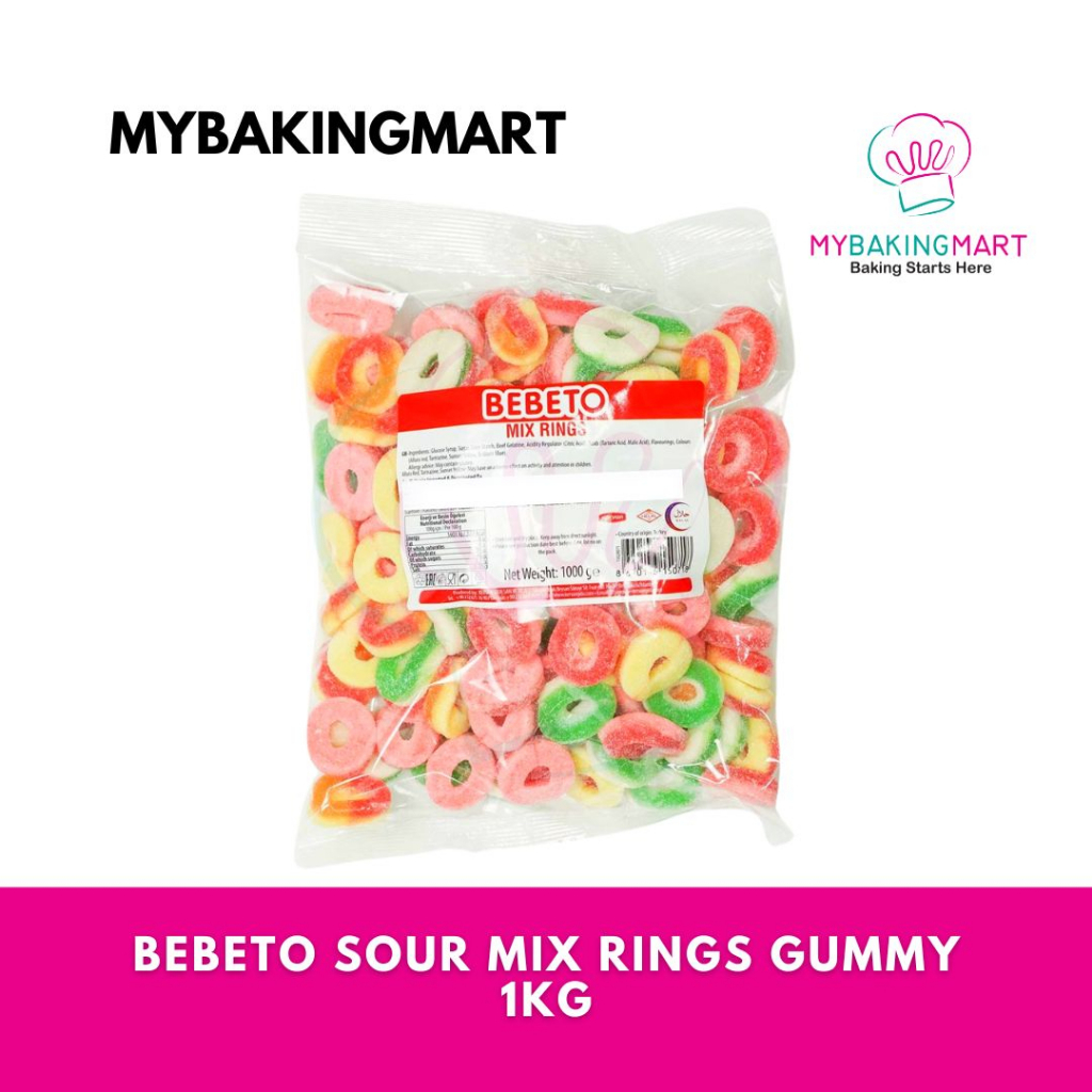 Mybakingmart | Bebeto Sour Mix Rings Candy Gummy 1kg - Original ...