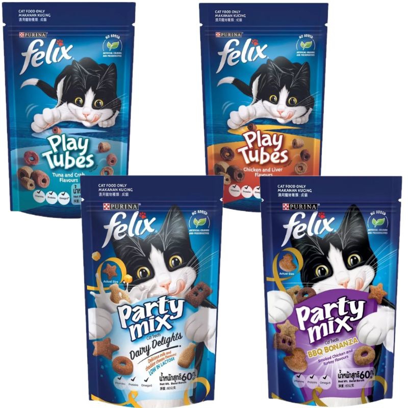 Purina Felix Party&Tubes Mix Cat Dry Treats Food 60G*Makanan Cat ...