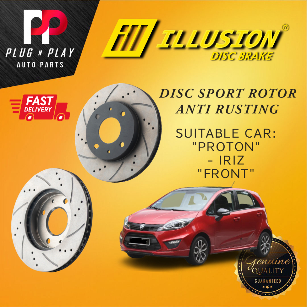 PROTON IRIZ FRONT ( DEPAN ) DISC ROTOR SPORT SLOTTED & DRILLED ANTI ...