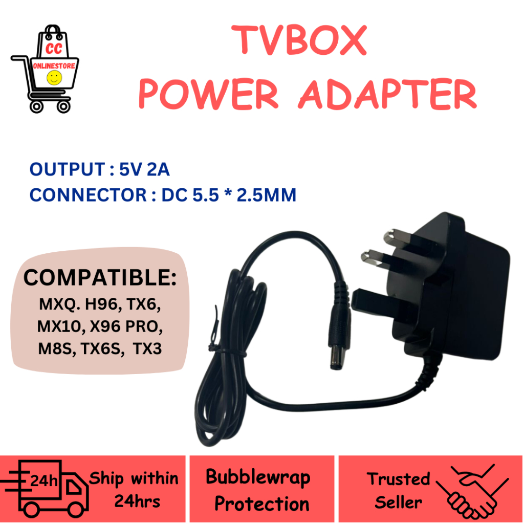 POWER ADAPTER 5V 2A 5.5 X 2.5MM 3 PIN UK PLUG | ANDROID TV BOX MXQ H96 ...