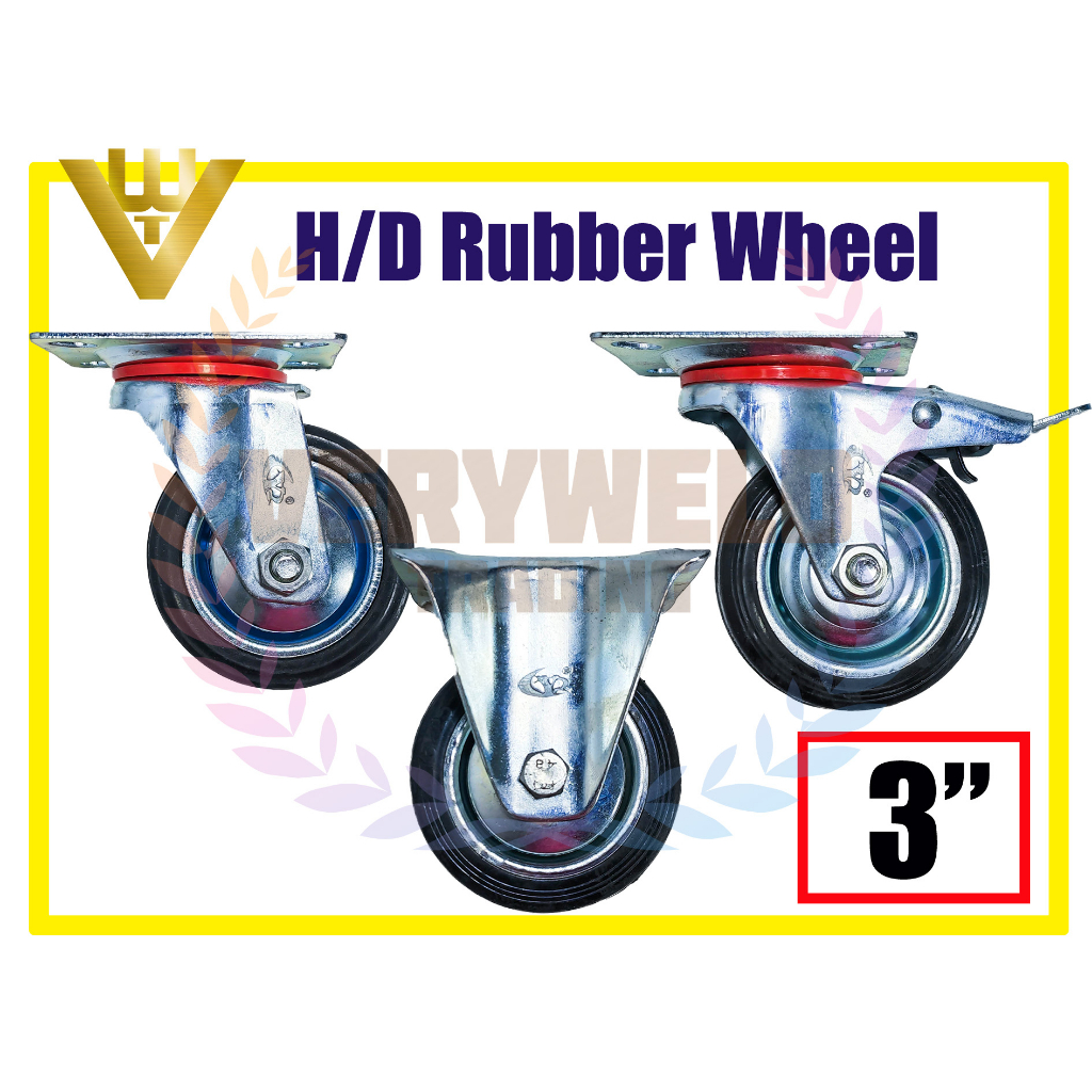 VERYWELD 75mm / 3" Heavy Duty Black Rubber Wheel Swivel / Rigid / Brake ...