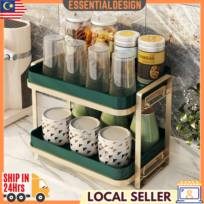 Mug Holder Rak Dapur Cup Holder Cup Storage Rack Double-Layer Tea Tray ...