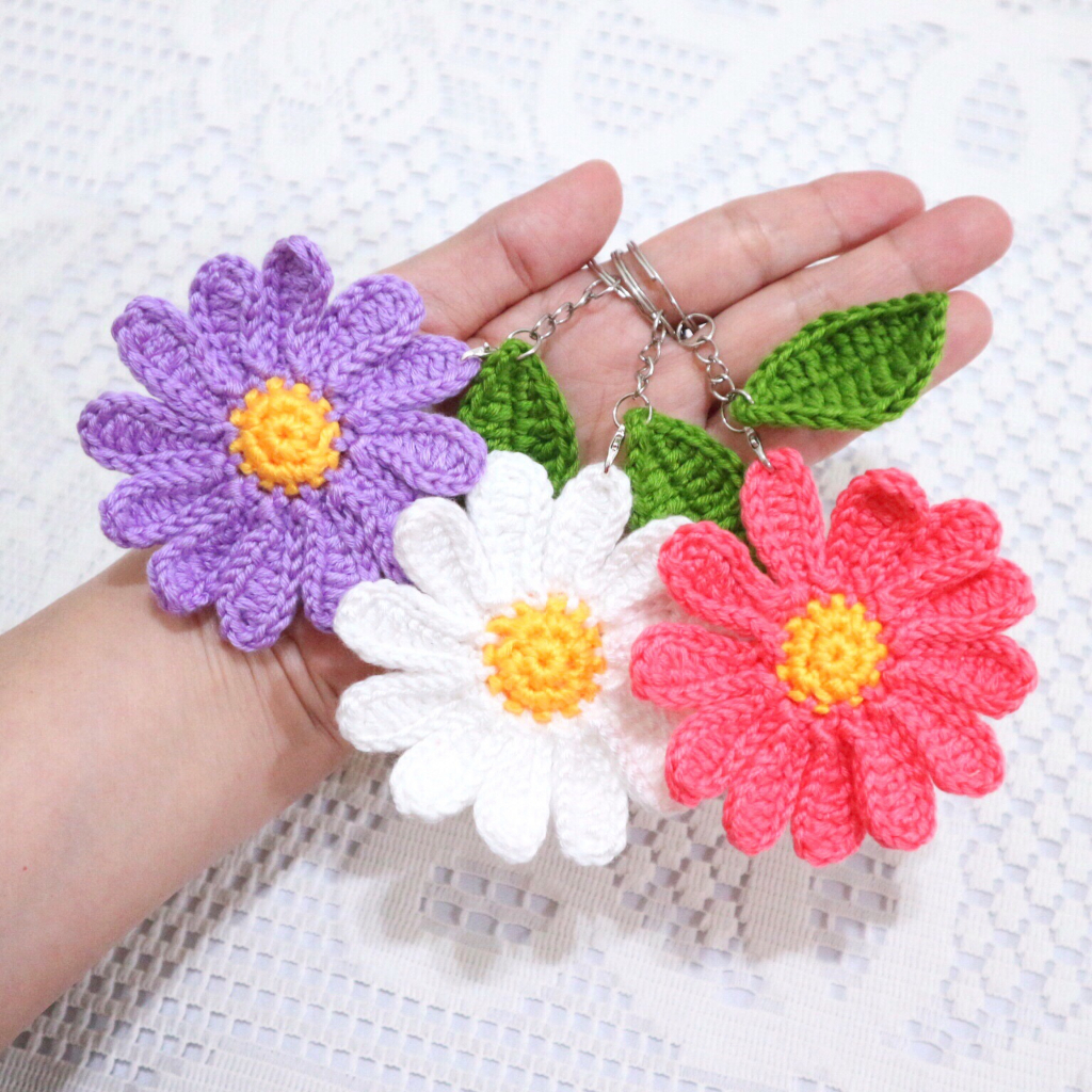 Rantai Kunci Kait Bunga Daisy (Daisy Flower Crochet Keychain) | Shopee ...