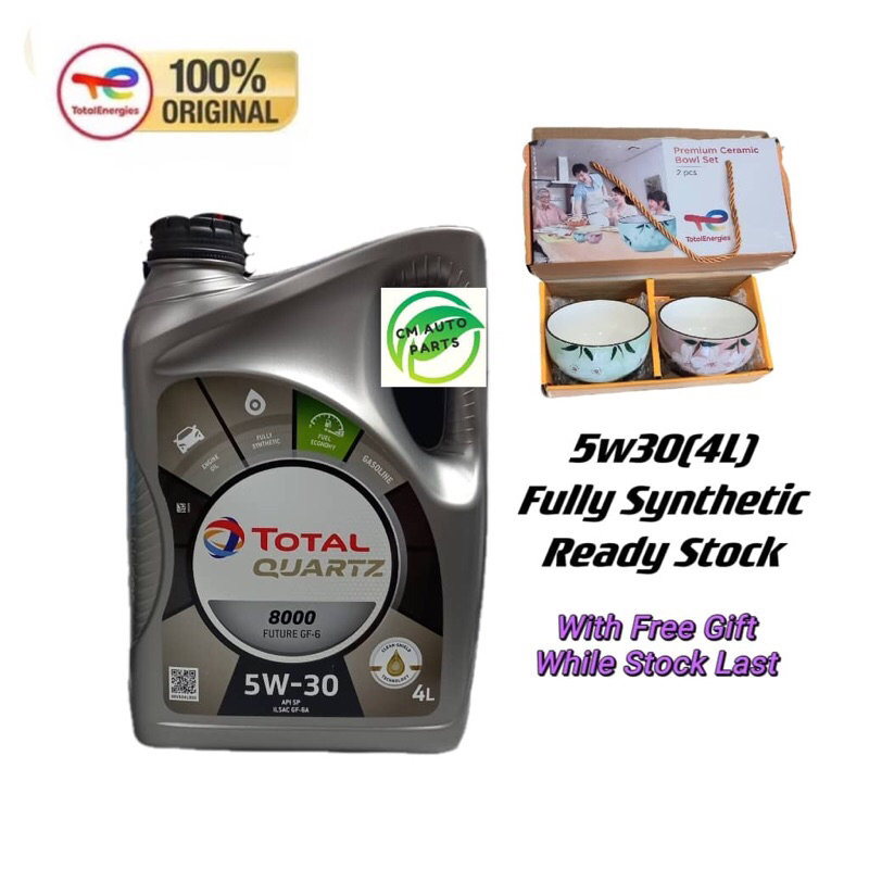 (100% Original) MOTOR OIL TOTAL QUARTZ 8000 5W-30 (4L) Fully Synthetic ...