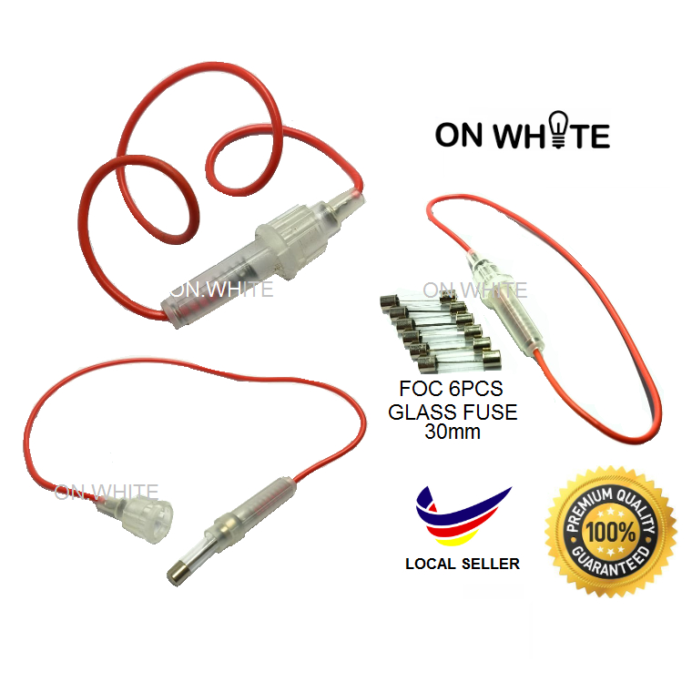 6Biji X 30mm Glass Fuse + 1biji X fuse holder 30mm > glass fuse / fuse kaca fius (0.1A ~ 25A ...