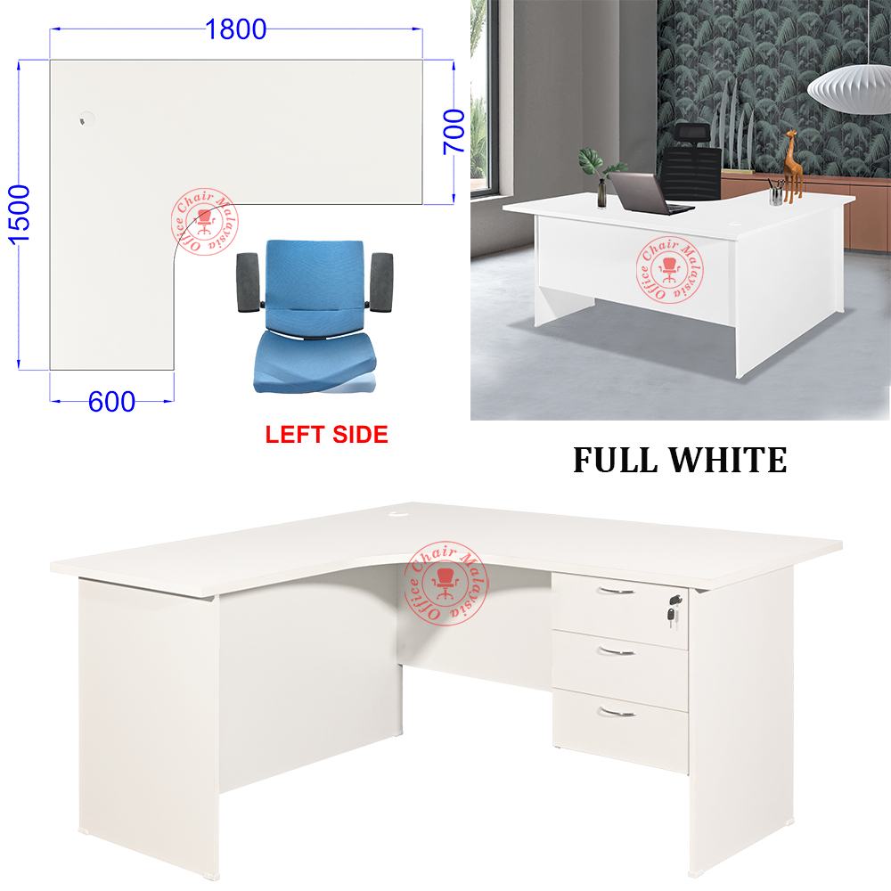 L Shape Table with Fixed Pedestal / Office Desk / Writing Table / Meja ...