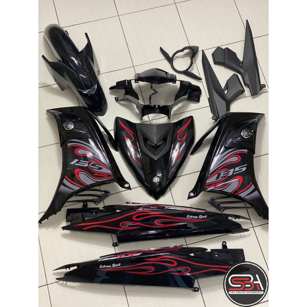YAMAHA LC LC135 V6 V7 MATELIC BLACK FIRE RED DESIGN COVERSET BODYSET ...