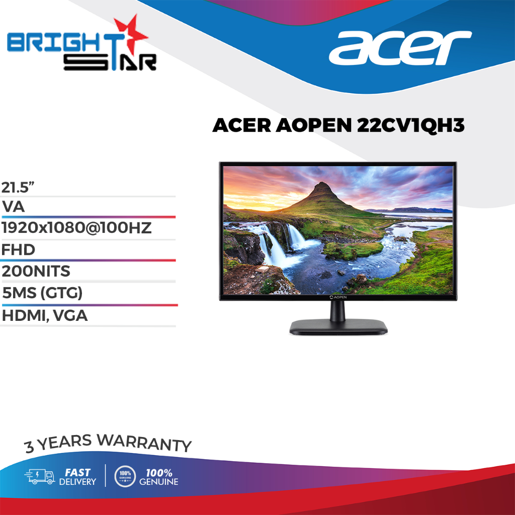 ACER AOPEN 22CV1Q 22CV1QH3 21.5" VA 75HZ/100HZ FHD ESSENTIAL MONITOR ...