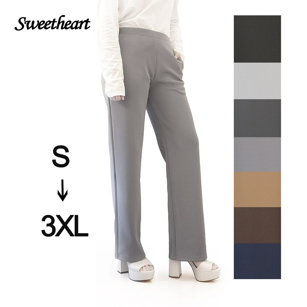 Women Stretch Wide Leg Work Pants Seluar Perempuan Slack Wanita Kerja ...