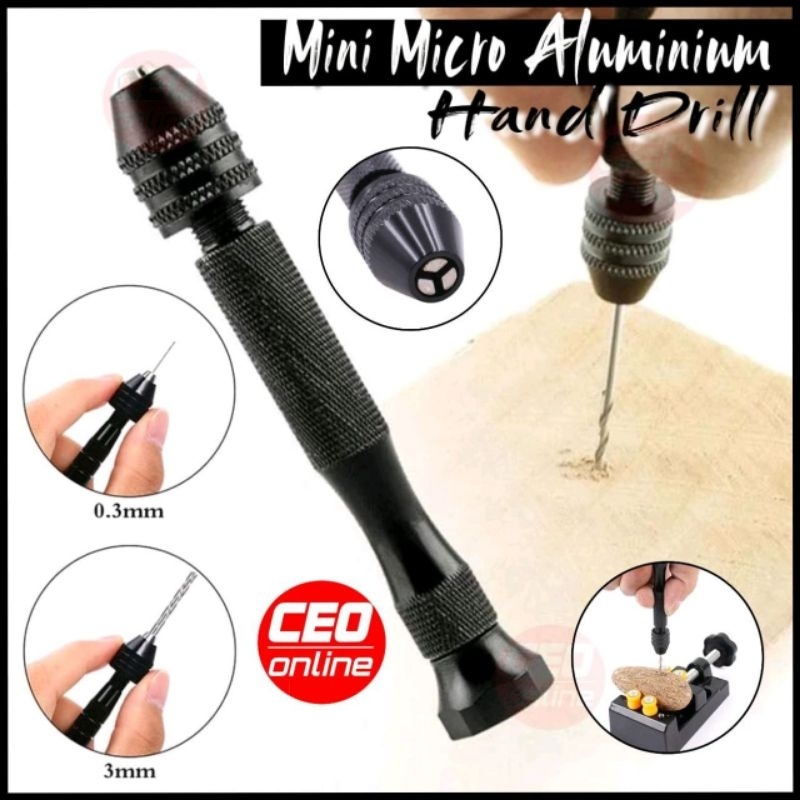 CEO 🇲🇾 Mini Micro Aluminum Hand Drill With Keyless Chuck HSS Steel Twist Drill Bit Woodworking ...