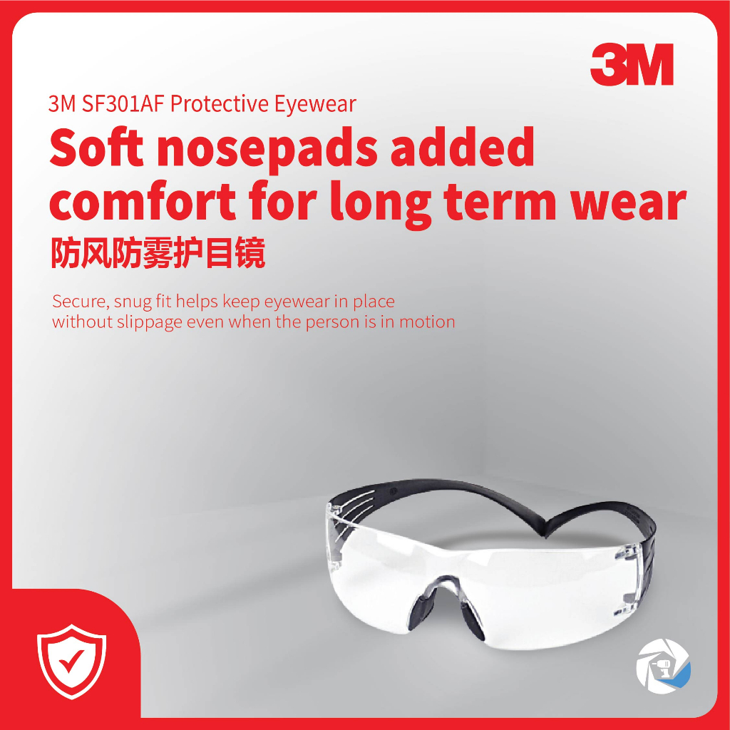3M™ SF301AF PROTECTIVE EYEWEAR / SAFETY GOGGLES ANTI-FOG LENS (CLEAR ...