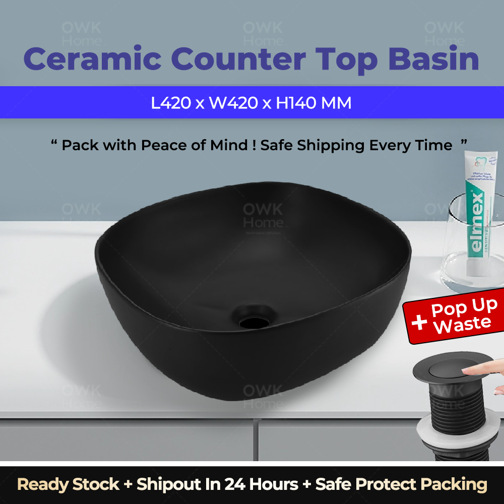 Black Square Counter Top Basin | Round Ceramic Countertop | 台上盆 | Sinki ...