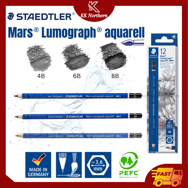 (1pcs) Staedtler Mars Lumograph Aquarell Pencil 4B/6B/8B Aquarell 100A Pencil Watercolour ...
