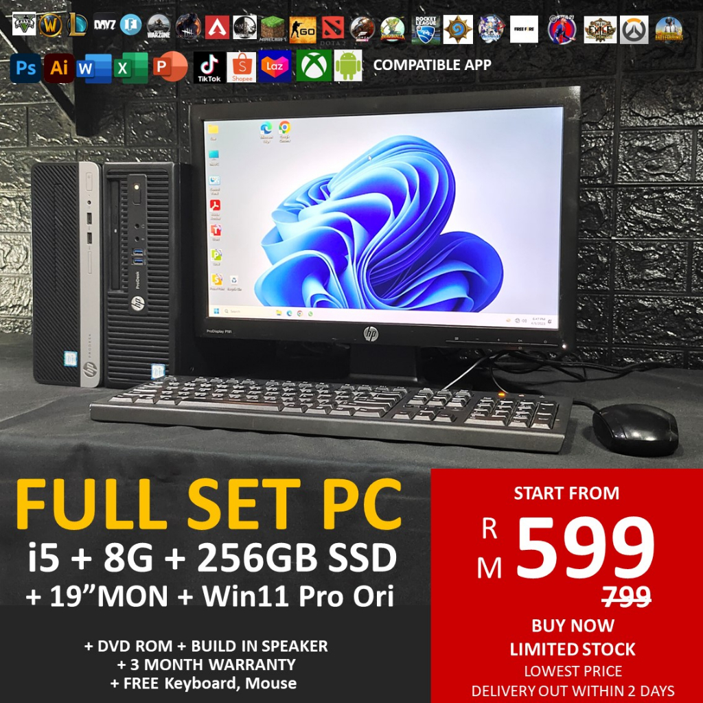 HP ProDesk 400 i5-6500 + 8G + 256 SSD + 19" Monitor + Windows 11 Pro | Shopee Malaysia