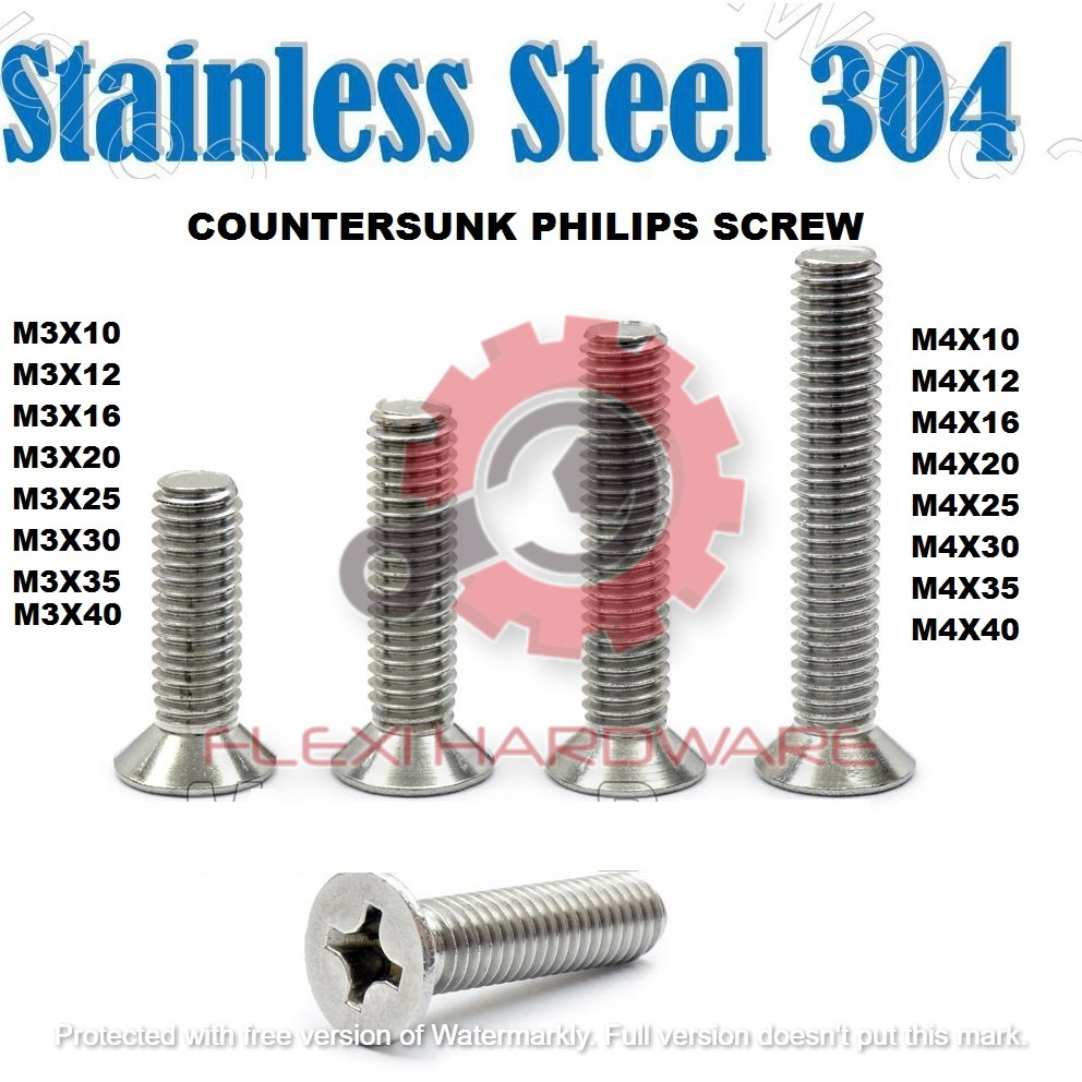 M3 M4 CSK Countersunk Philips Screw Flat Head Screw 304 Stainless Steel ...
