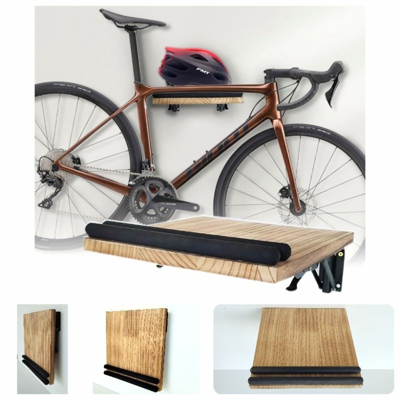 Folding Wall-mounted Wooden Bicycle Parking Rack, Multifunctional Home ...