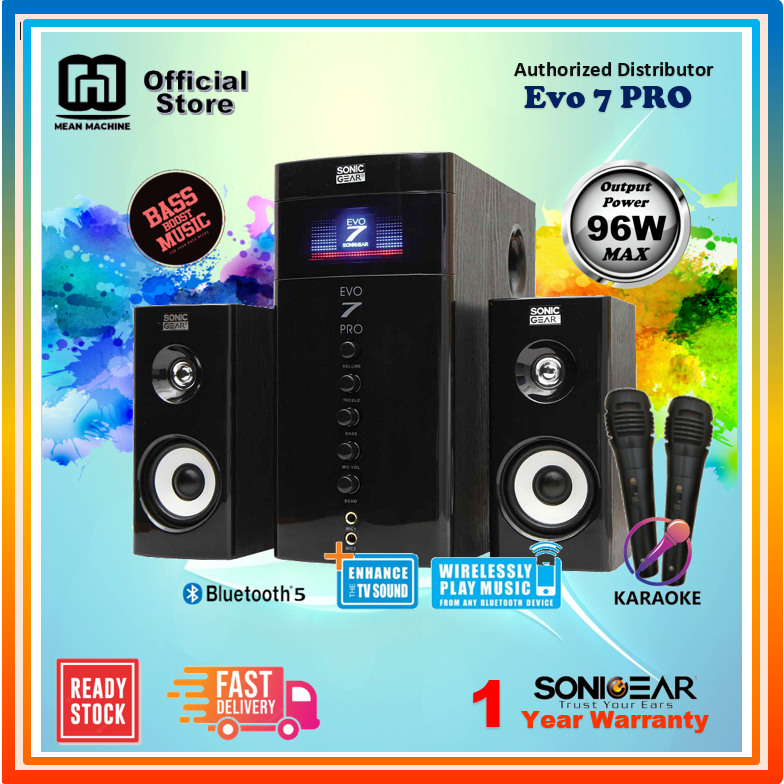 SONICGEAR Evo 7 PRO 96W Max Power Bluetooth Karaoke Speaker (FREE 2 ...