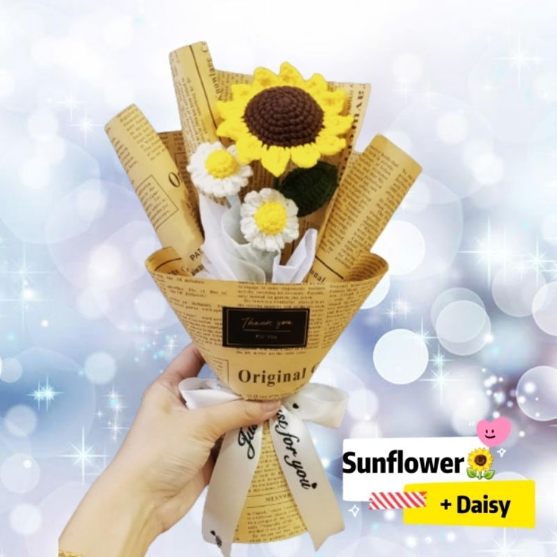 [MALAYSIA READY STOCK] HANDMADE CROCHET SUNFLOWER BOUQUET PRESENT ...