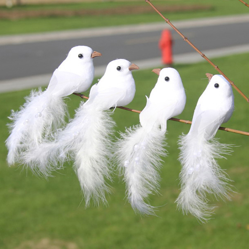 Decorative Fake Doves White Artificial Foam Feather Wedding Ornament ...