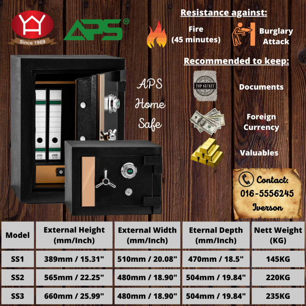 APS Home Safe Series (SS1) (145KG) Keylock + Combination Lock Safebox ...