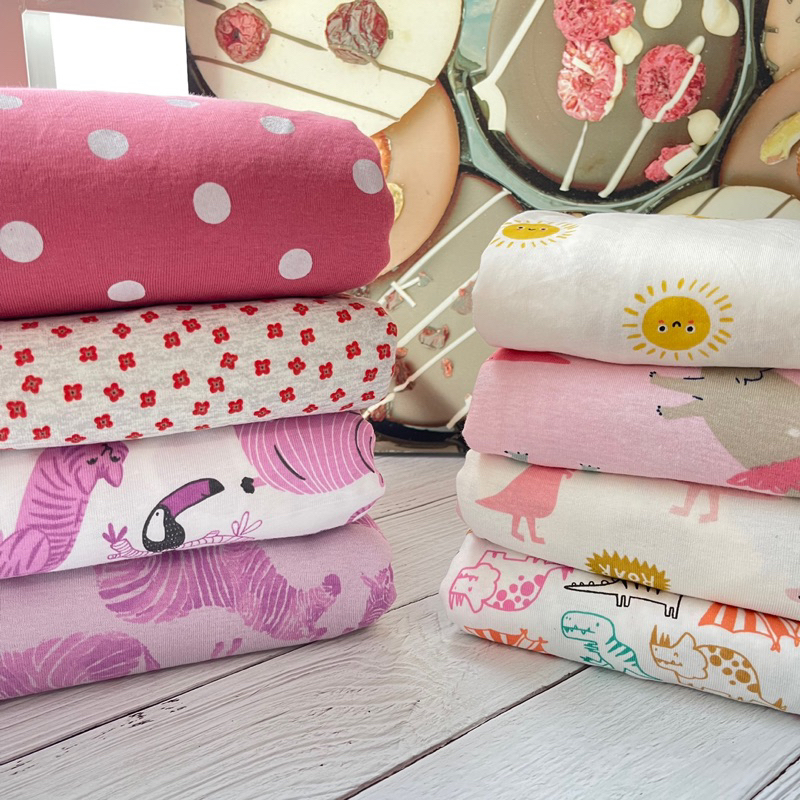Kain remnant defect knit rib fabric polka flower dino dinosaur sun ...