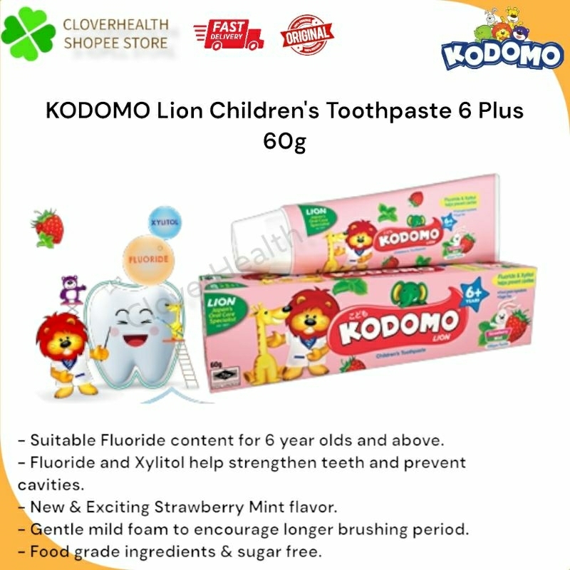 KODOMO Lion Children Toothpaste 6 Plus 60g ( Strawberry Mint) | Shopee ...