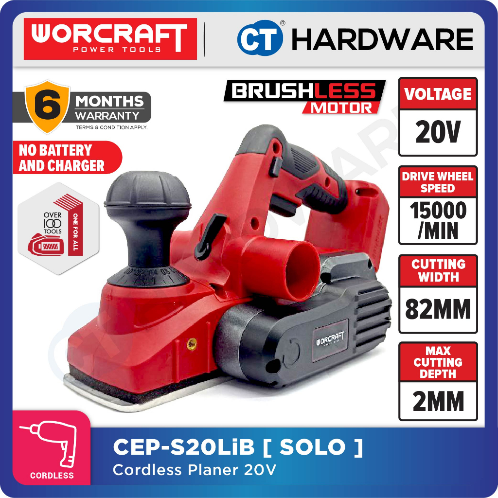 WORCRAFT CEP-S20LiB CORDLESS BRUSHLESS PLANER 20V | 15000 RPM | 82MM x 2MM [ CEPS20LIB ] [ ONE ...