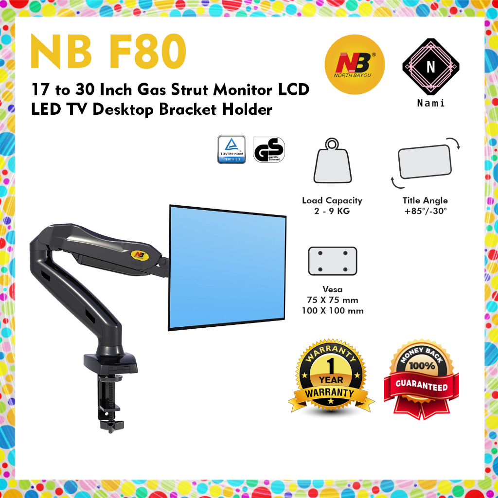 NB F80 North Bayou 17 to 30 Inch Gas Strut Monitor LCD LED TV Desktop Bracket Holder Mount ...