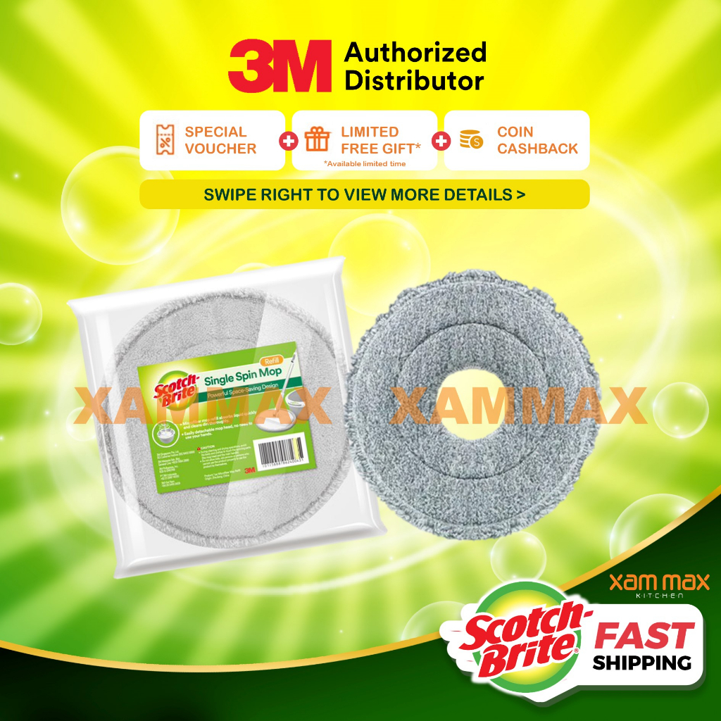 3M Scotch Brite T6 Spin Mop Refill - Detachable Cleaning Floor Surfaces ...