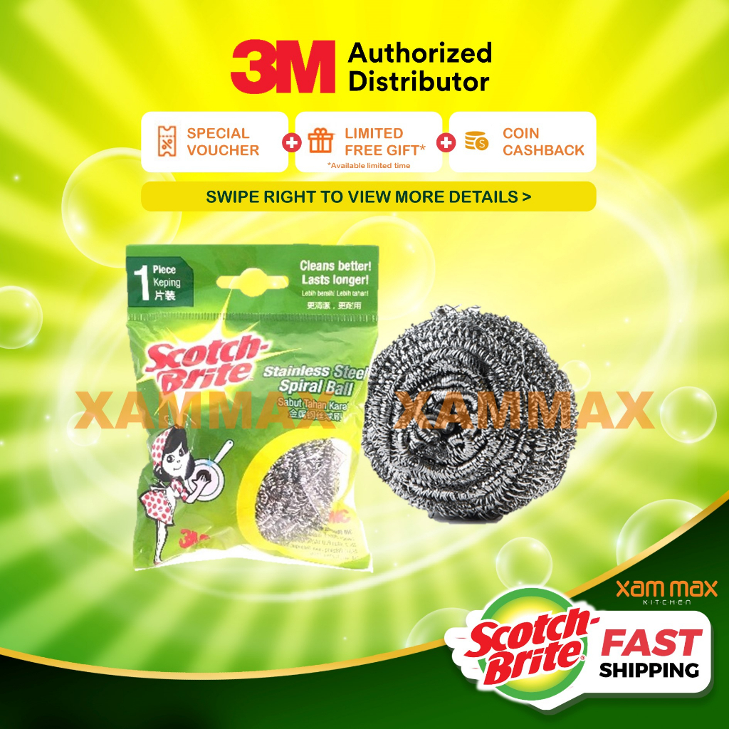 3M Scotch Brite - Metallic Spiral Ball (1pcs pack) Scrub - Span Pencuci ...