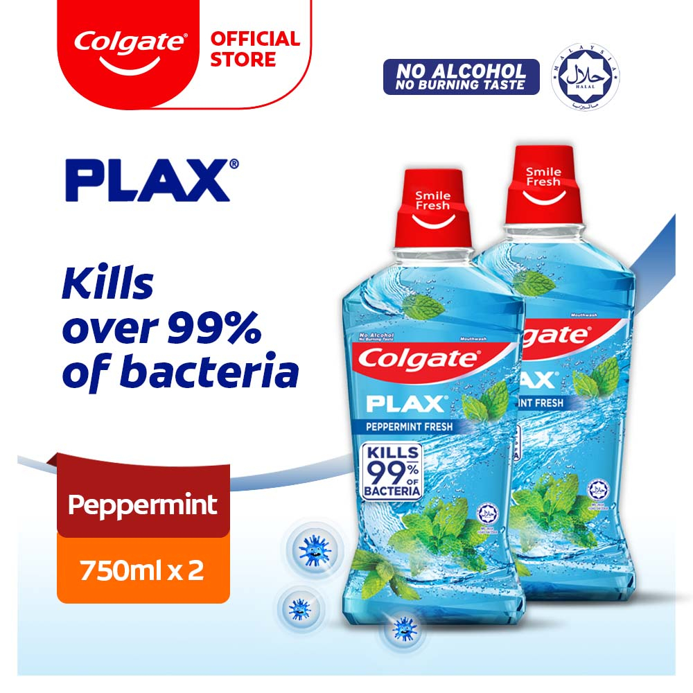 Colgate Plax Peppermint Mouthwash Valuepack Eliminates 99.9% Bacteria ...