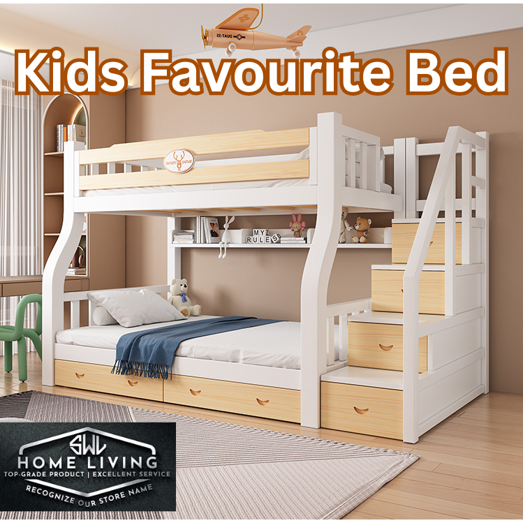 Double Layer Wooden Bunk Bed Solid Wood Children Parent High Low Double ...