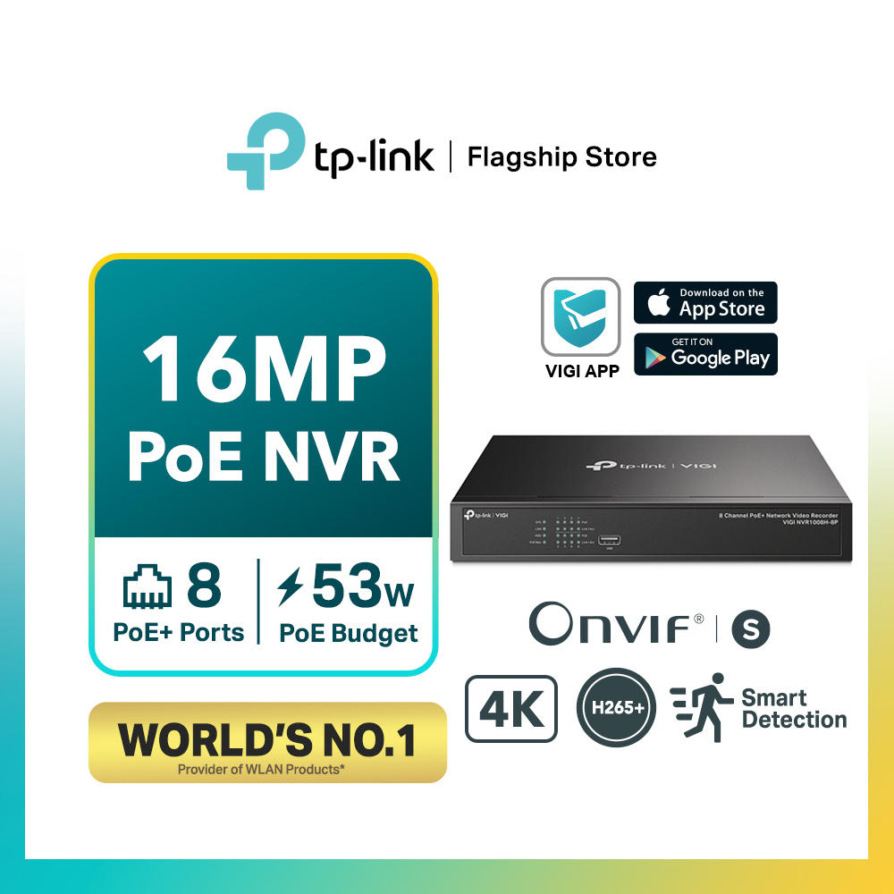 TP-Link 16MP CCTV 8 Channel PoE+ NVR (8CH IP CCTV Network Video Recorder) VIGI NVR1008H-8P ...
