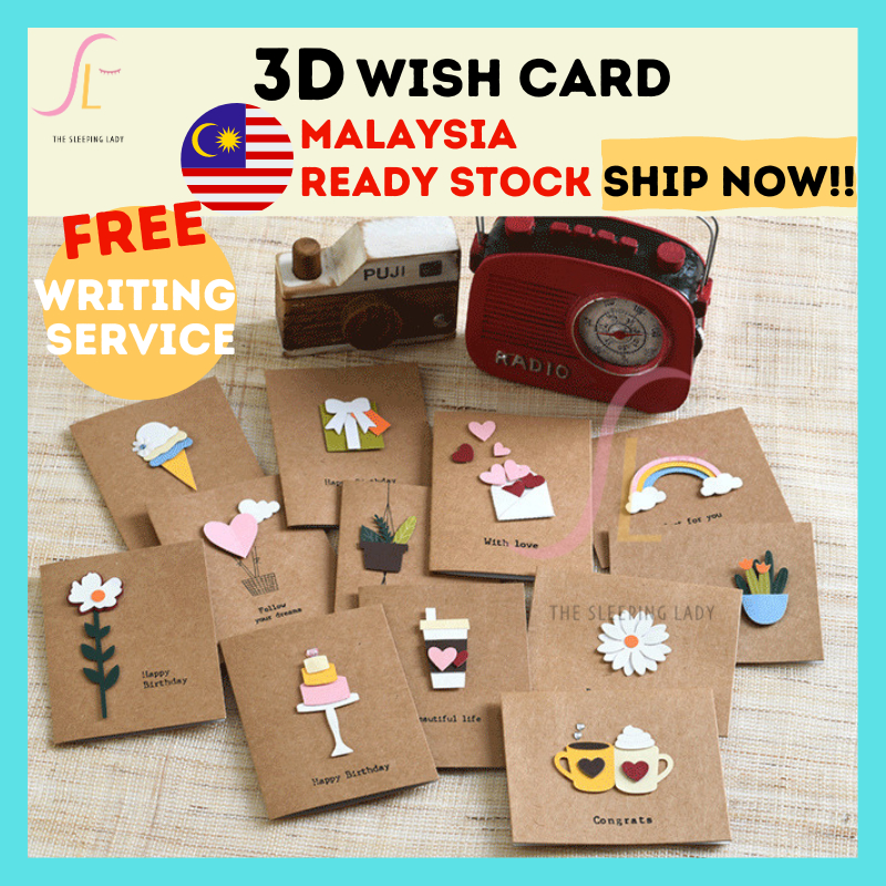 Thank you Card Wish Card Gift Card Kad Kahwin Hadiah Birthday 3D Greeting Card Kad Hari Jadi ...
