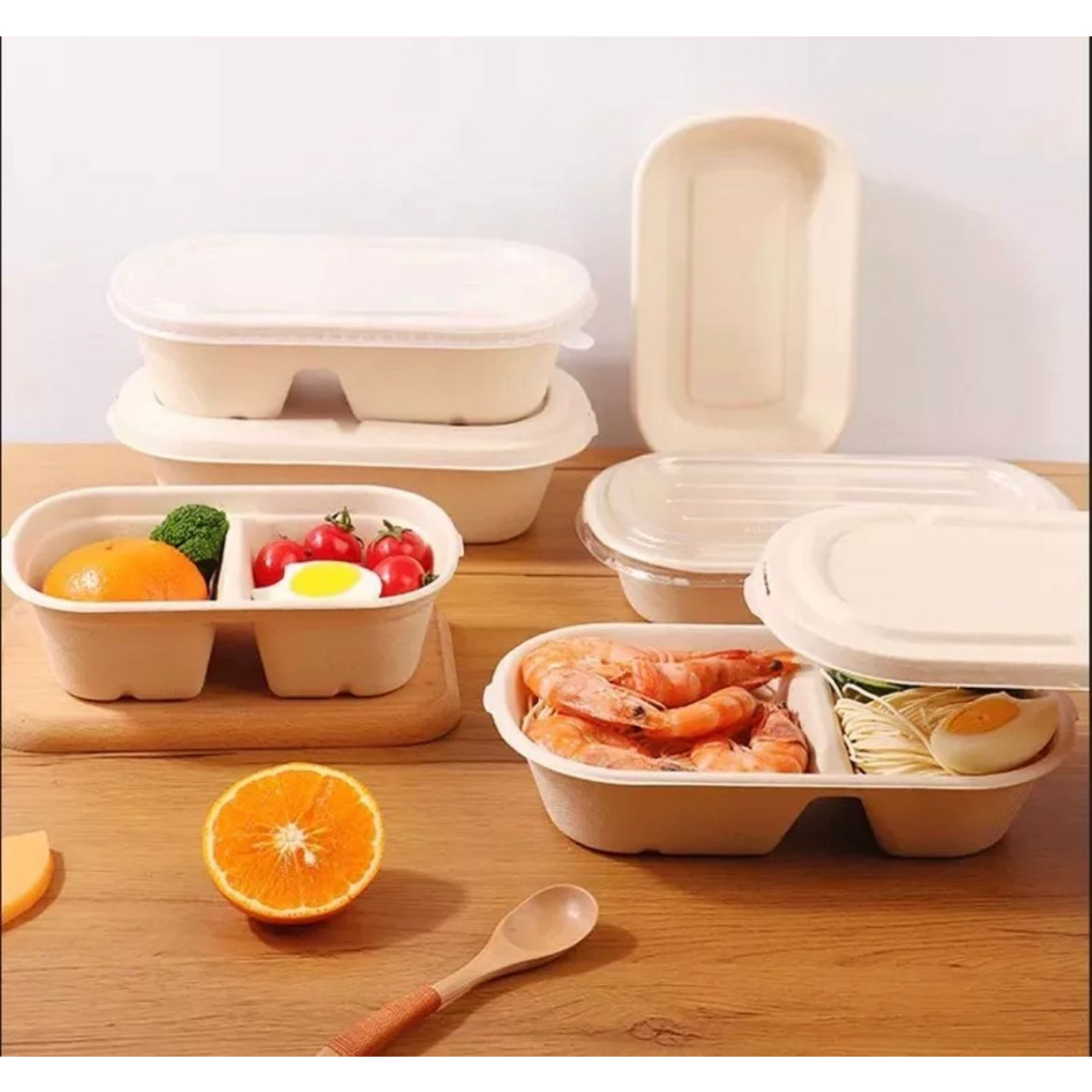 Ready stock MSIA!!850mlDegradable Healthy Pulp Lunch Box/ Rectangular ...