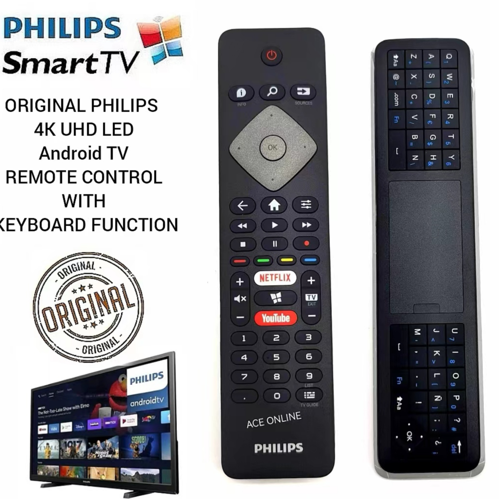 ORIGINAL PHILIPS 4K UHD LED Android TV REMOTE CONTROL WITH KEYBOARD ...
