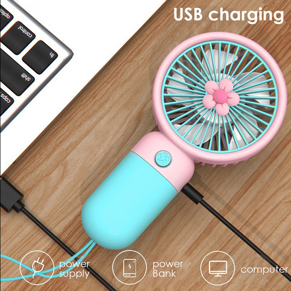 USB rechargeable mini fan cartoon flower handheld air cooler portable ...