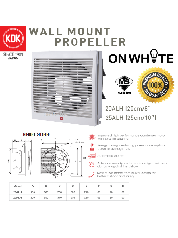 KDK EXHAUST VENTILATING FAN 25ALH (25cm/10″)/ 20ALH (20cm/8″) 20AQM ...