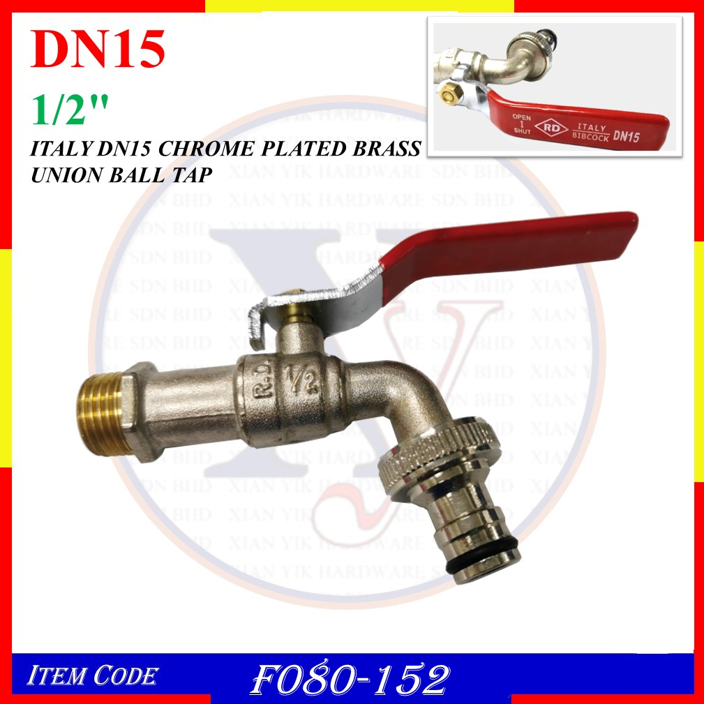 F080-152 (1/2") ITALY DN15 CHROME PLATED BRASS UNION BALL TAP / Washing ...