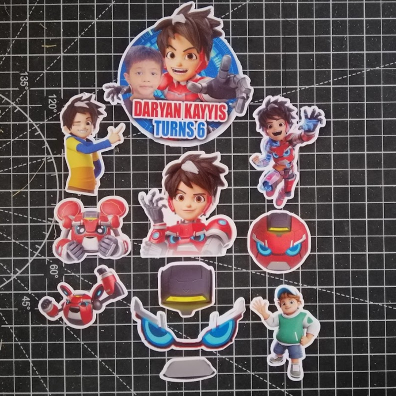 [CUSTOM NAME] Happy Birthday Cake Topper Mechamato Decoration Set Party ...