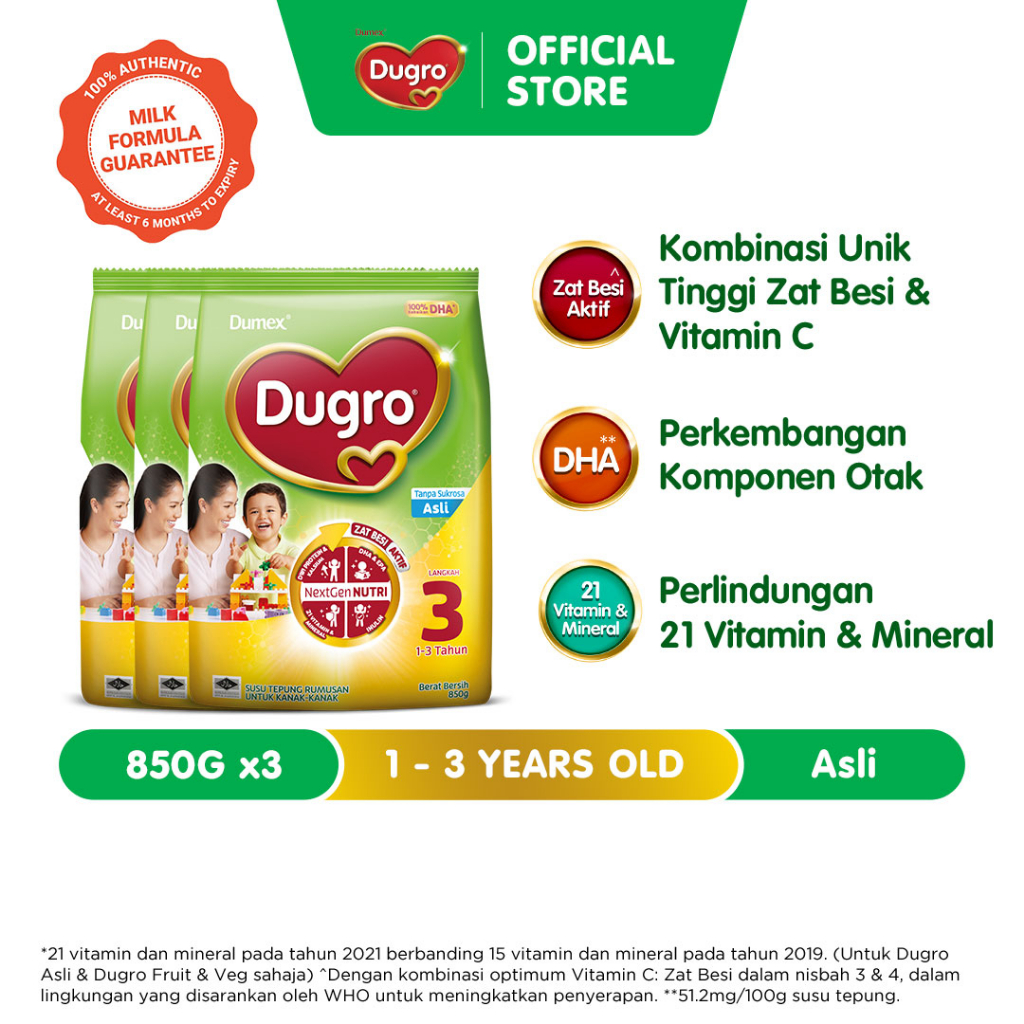 Dumex Dugro Step 3 Original/Asli Growing Up Milk Formula 1-3 years ...